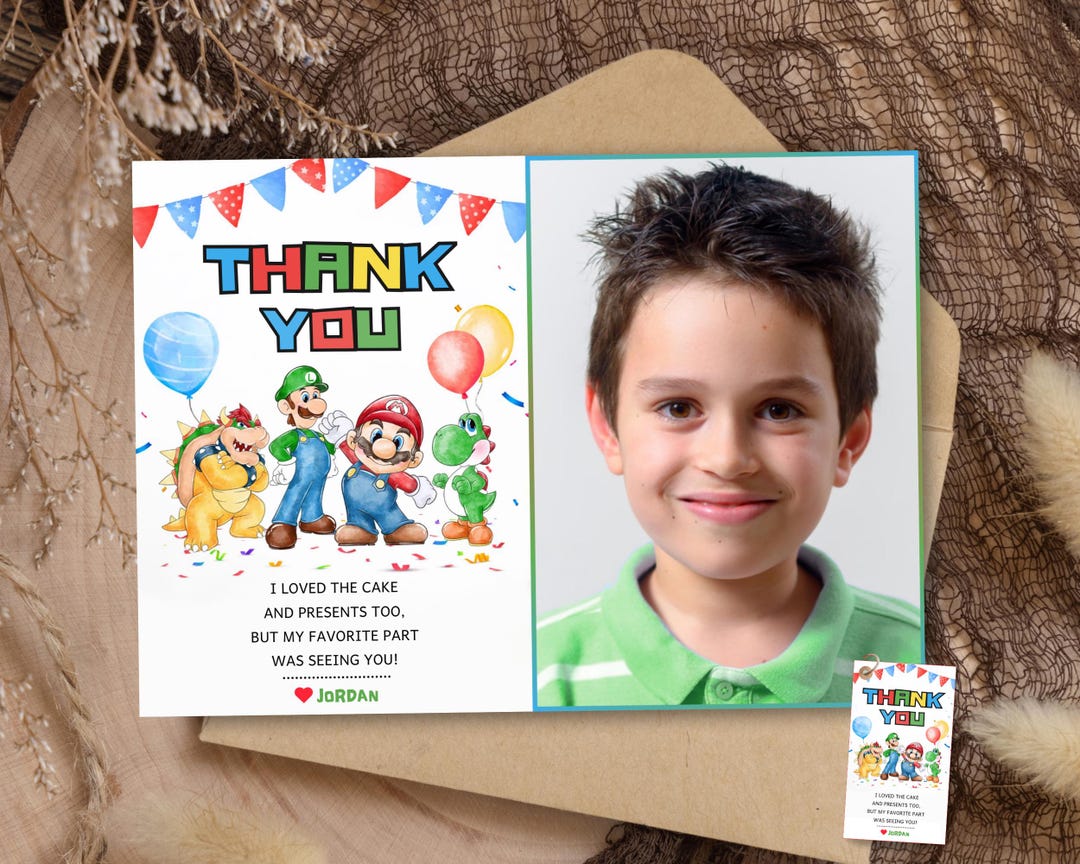 Printable Super Mario Photo Thank You Card Super Mario Party Favor ...