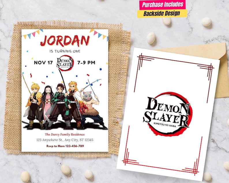 Anime Demon Slayer Birthday Invitation Customizable Anime Party Invite ...