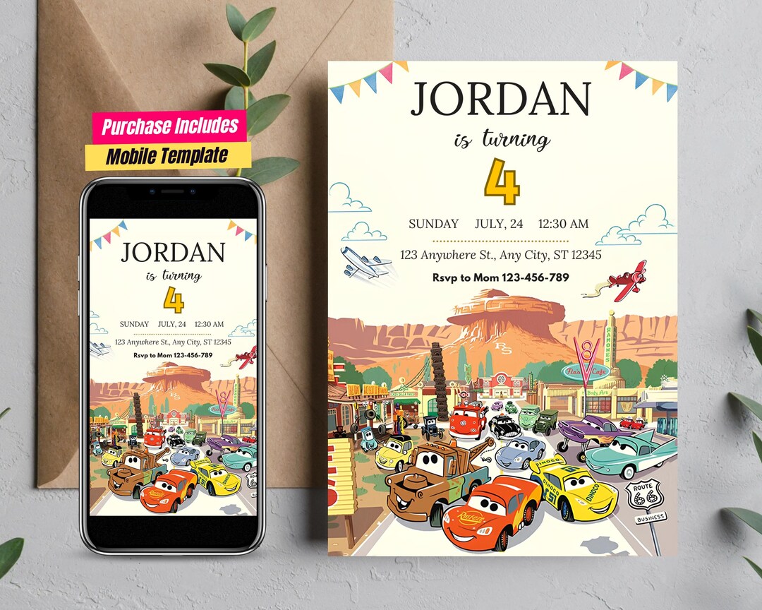 Editable Cars Birthday Party Invitation Cars Lightning Birthday Invite ...