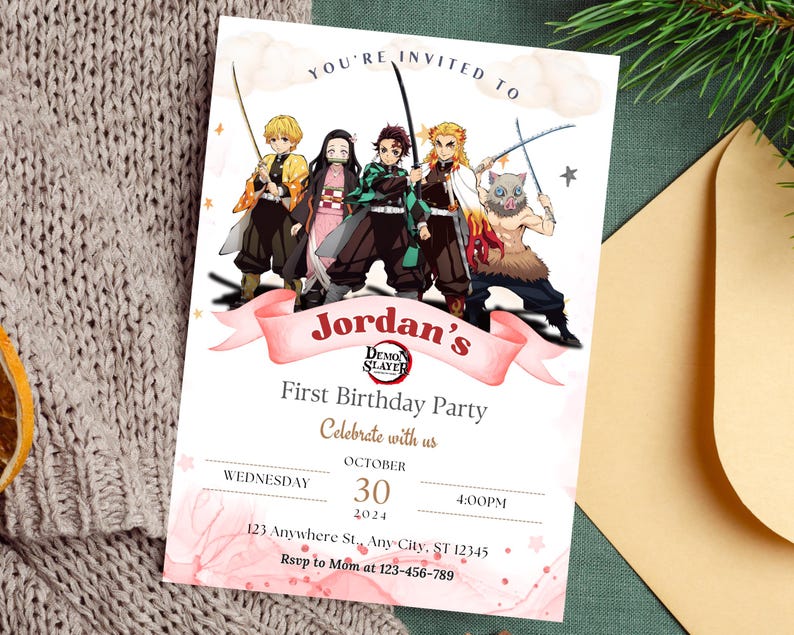 Anime Demon Slayer Birthday Invitation Customizable Anime Party Invite ...