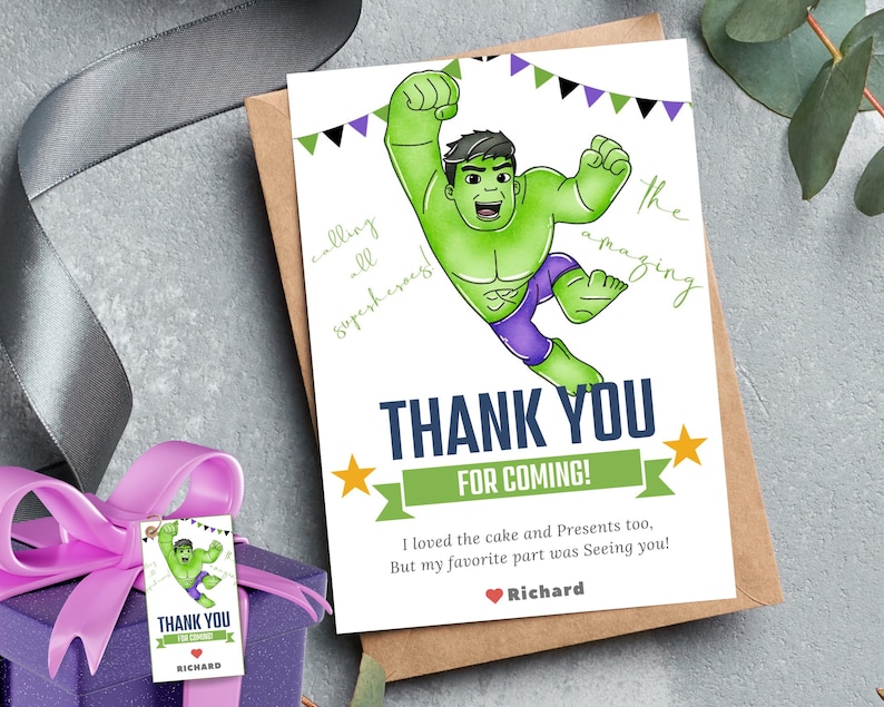 The Incredible Hulk Thank You Cards Superhero Gratitude Notes for Kids ...