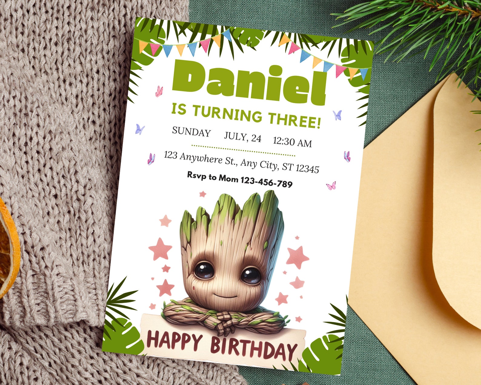 Baby Groot Birthday Invitation Guardians Theme Party Invite Groot ...
