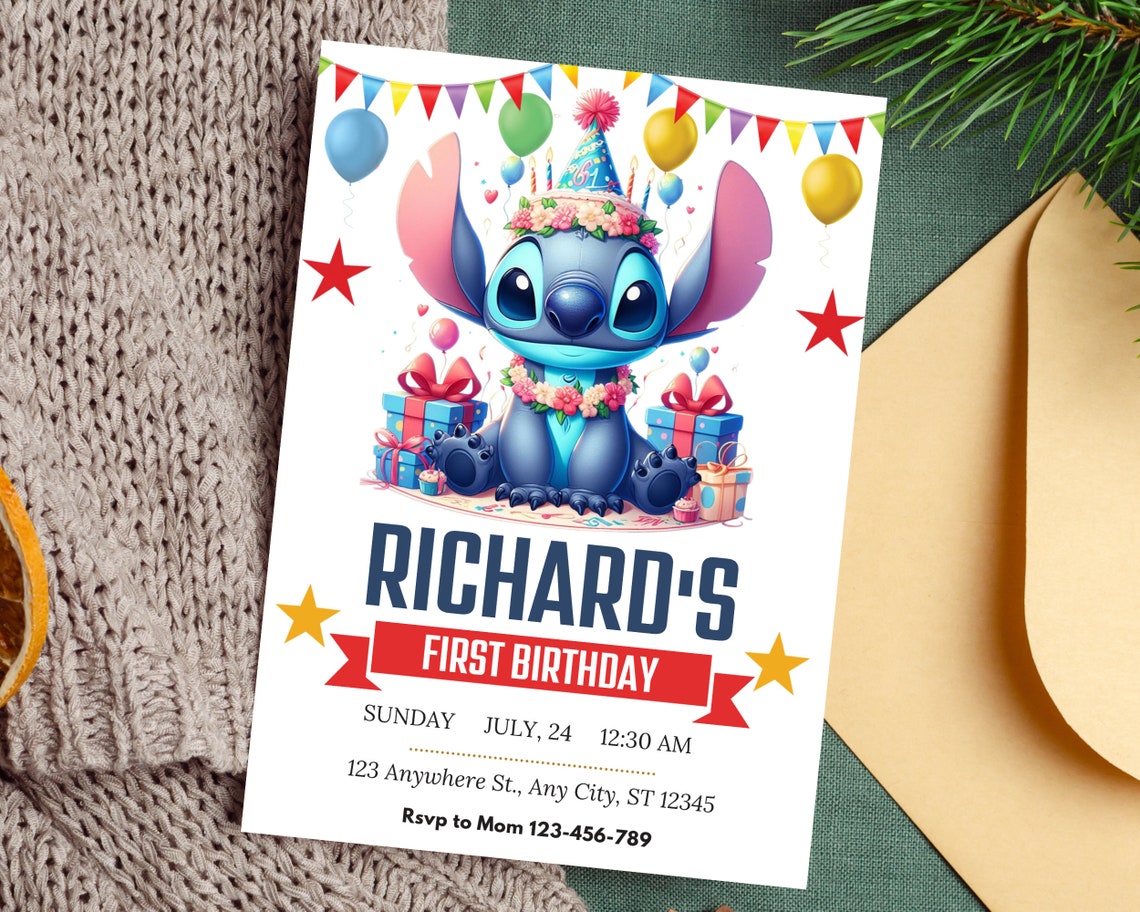 Buy Stitch Birthday Invitation Lilo & Stitch Themed Invite for Kids ...