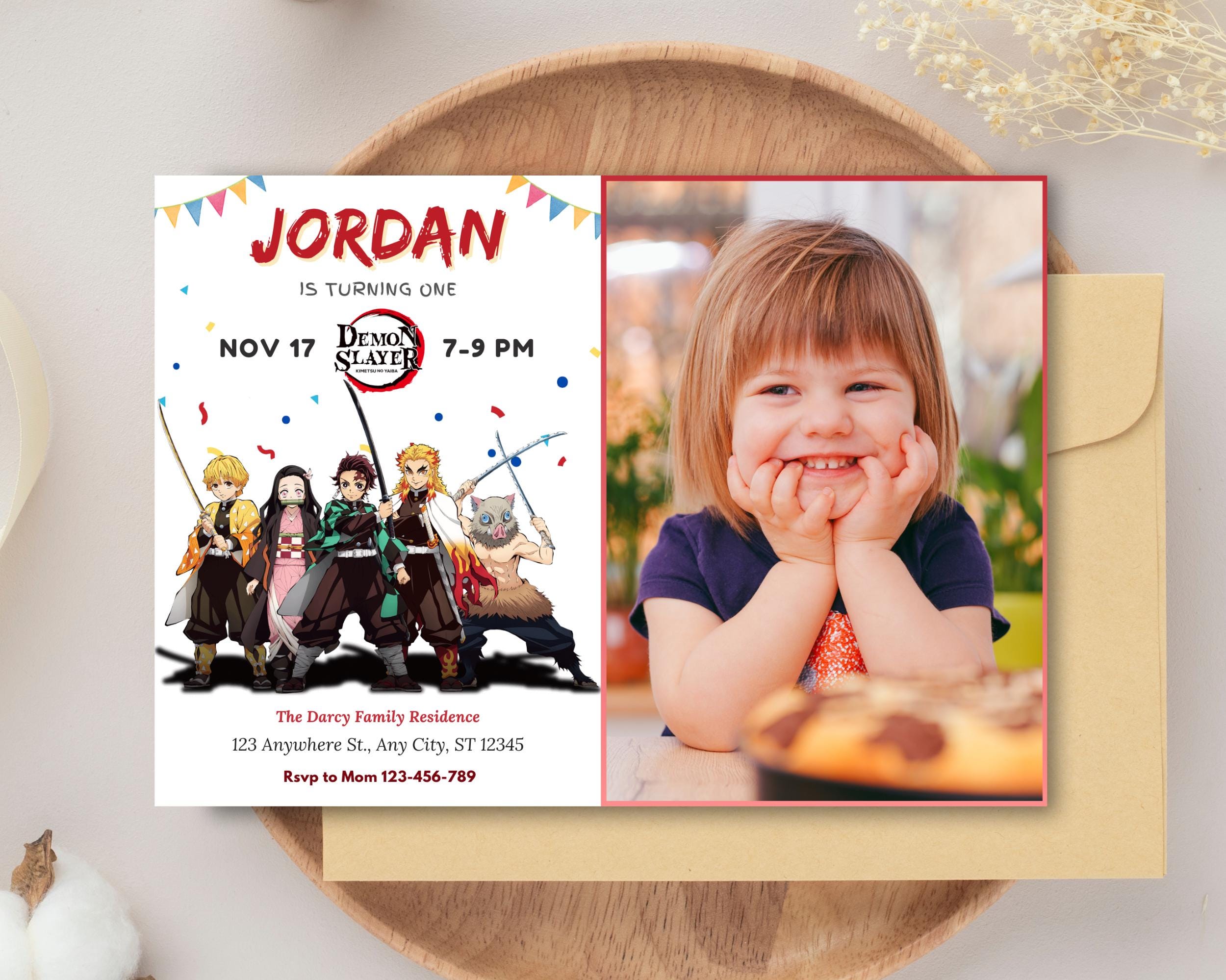 Anime Demon Slayer Birthday Invitation With Photo Demon Slayer Custom ...