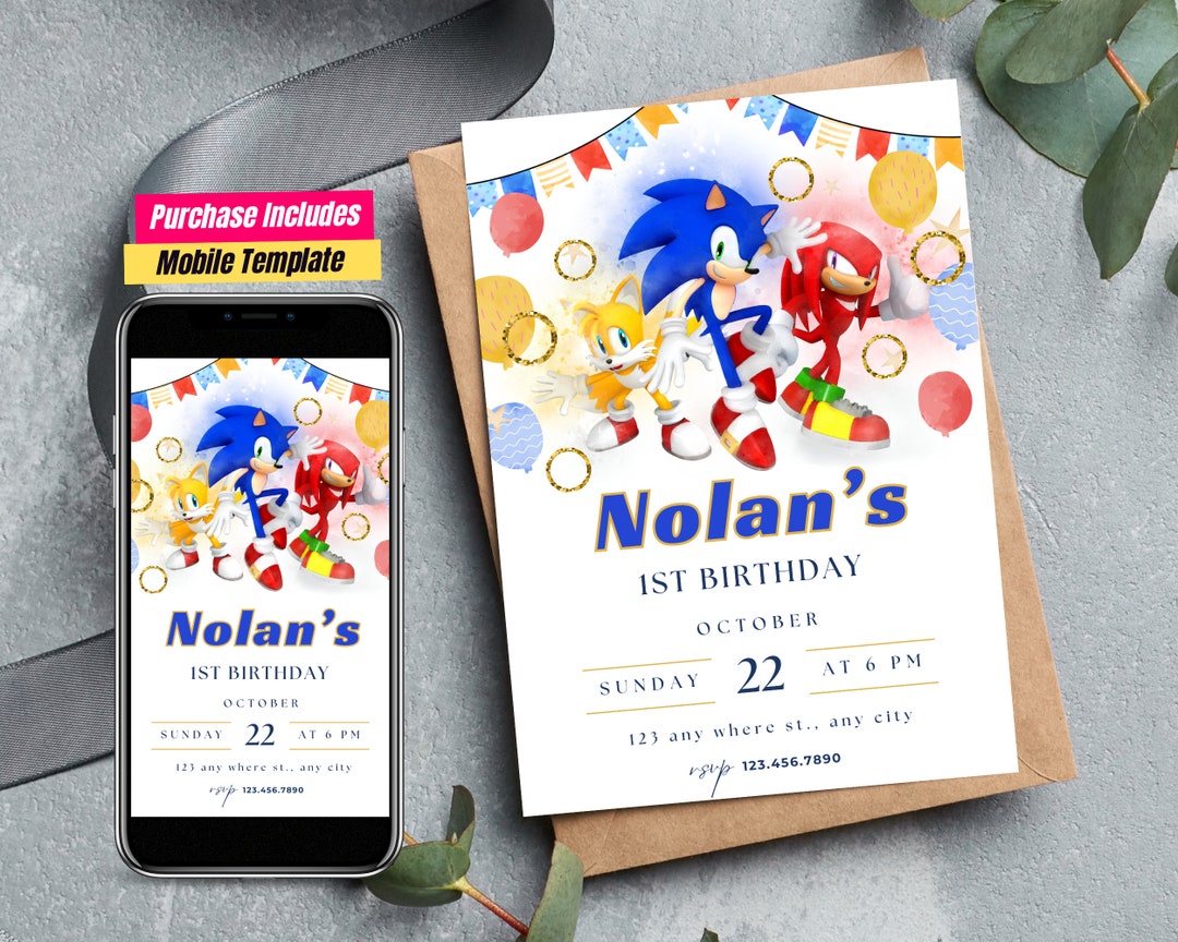 Sonic Birthday Invitation, Super Hedgehog Boys Party Invite, Super ...