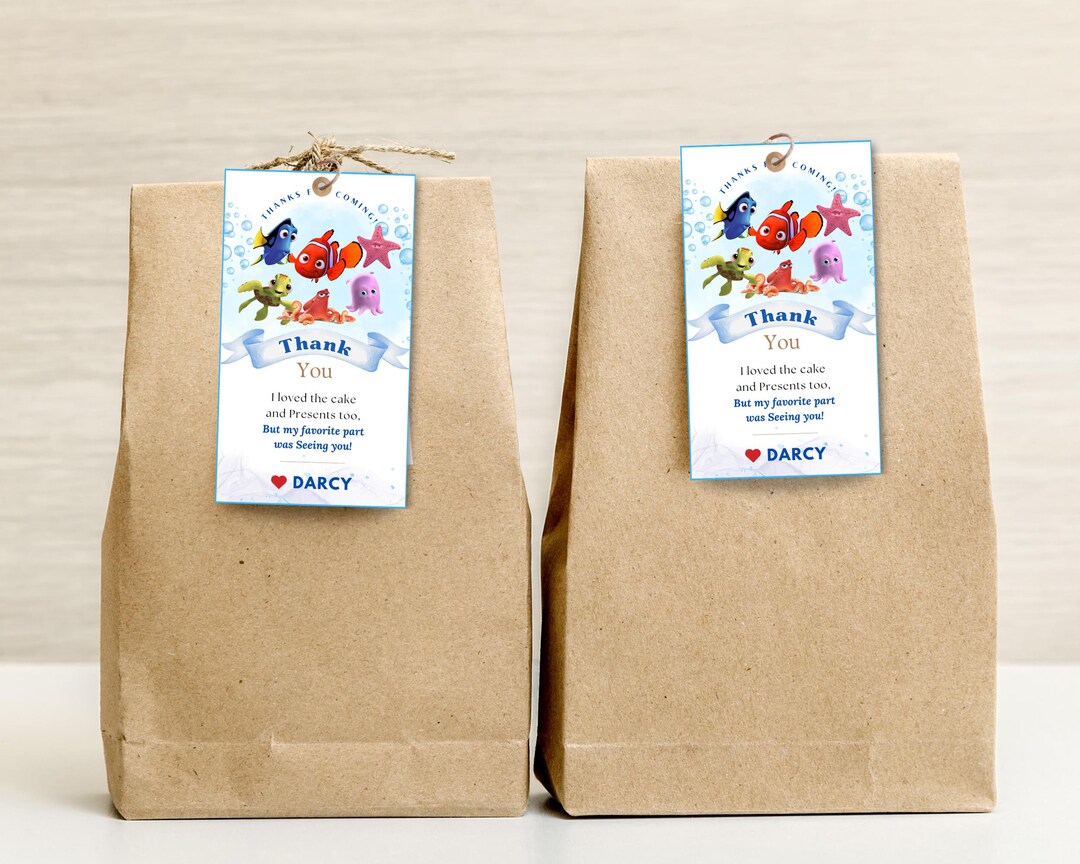 Finding Nemo Thank You Gift Tag, Sea Turtle Party Favors, Finding Nemo ...