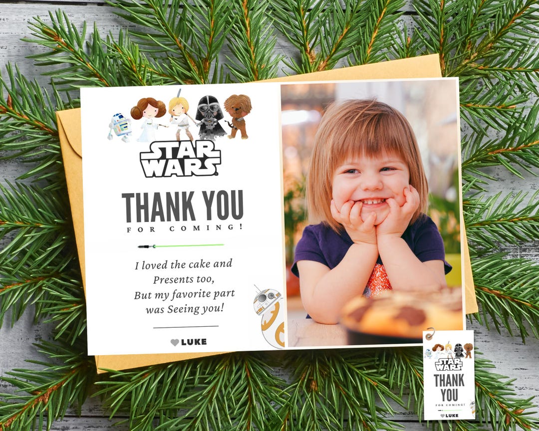 Star Wars Thank You Photo Note Jedi Appreciation Card for Birthday ...