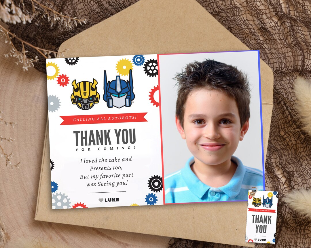 Transformer Thank You Card Photo Gratitude Note Transformers Inspired ...