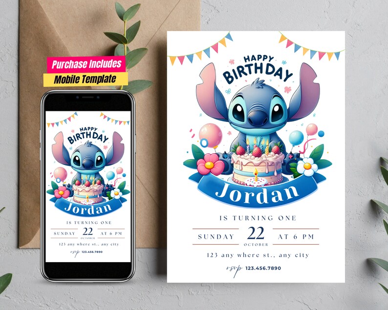 Editable Stitch Birthday Invitation Template Stitch Birthday Invite ...