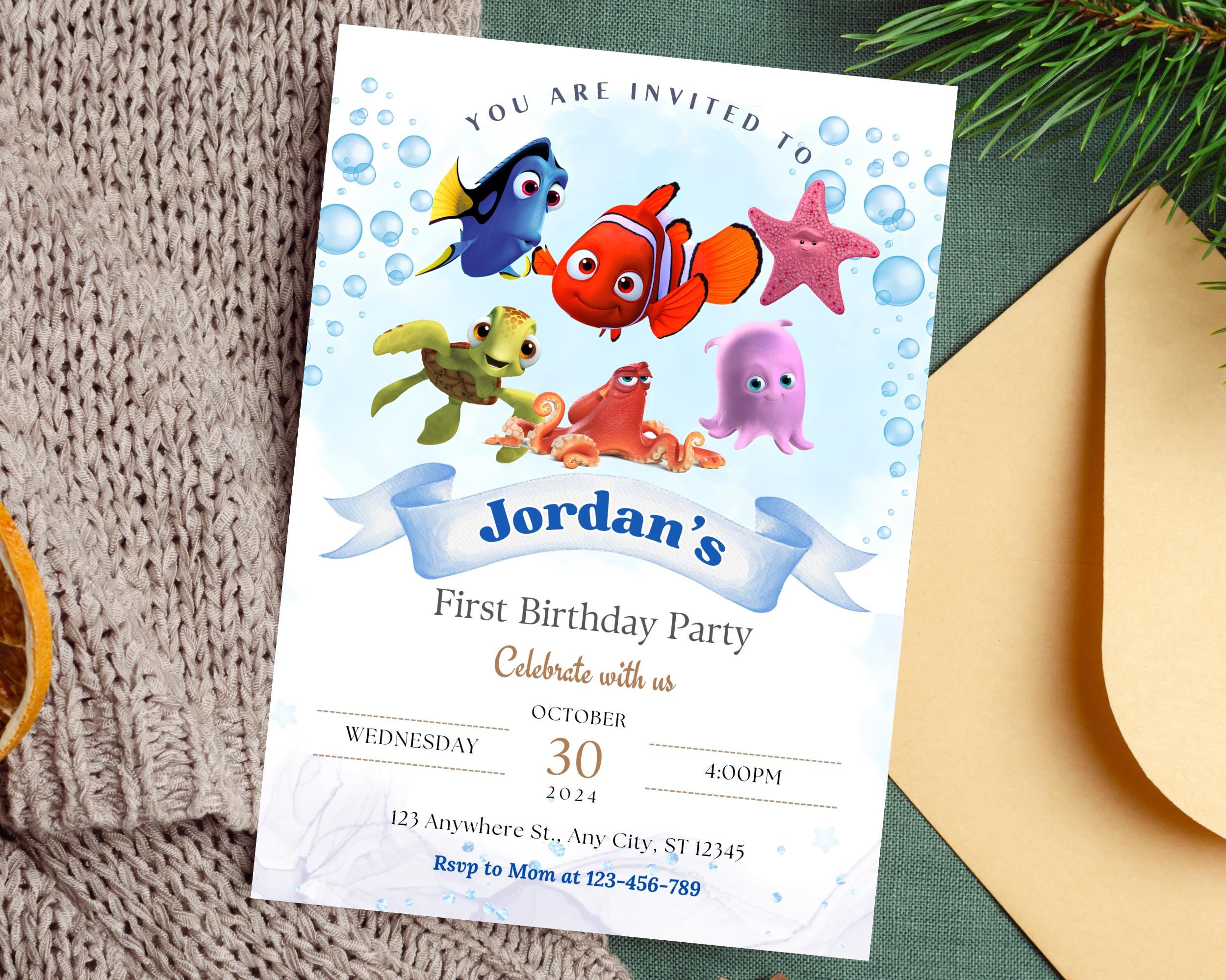 Printable Nemo Birthday Invitation, Dory Invite, Under the Sea Party ...