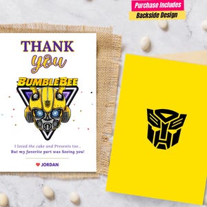 Transformers Bumblebee Thank You Card Bumble Bee Transformers Thank You Party Favor Robot ...