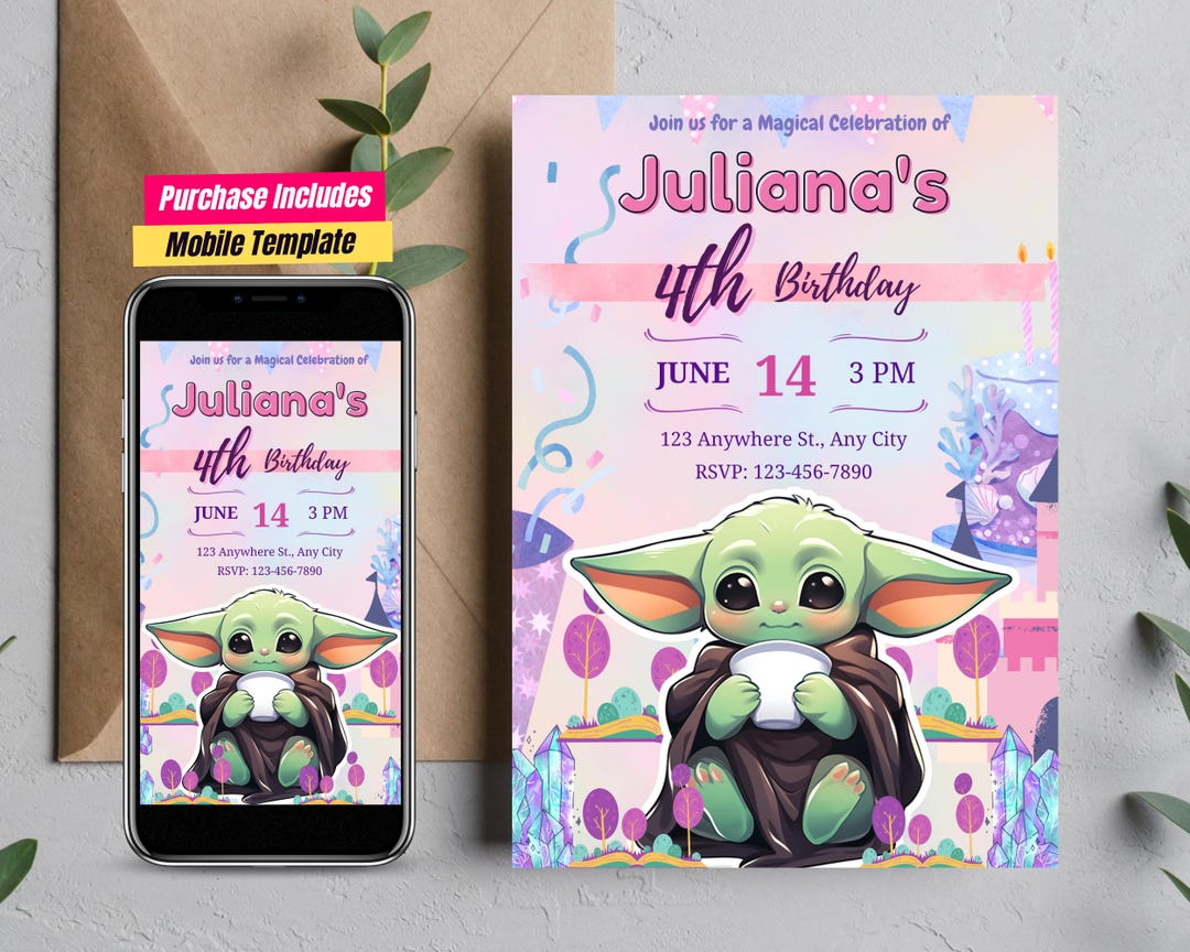 Grogu Party Invitation, Starwars Baby Yoda Grogu Invitation Birthday ...