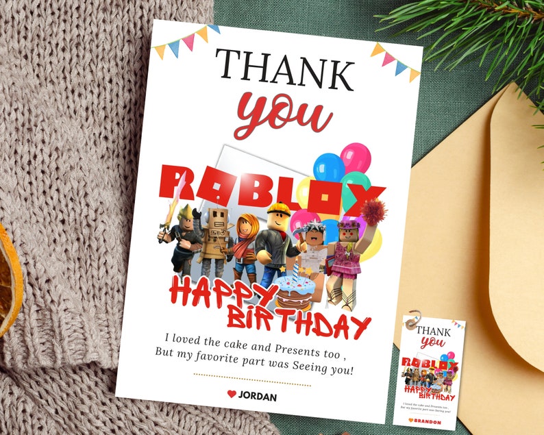 Roblox Birthday Tag Printable Roblox Thank You Tag Template Printed ...