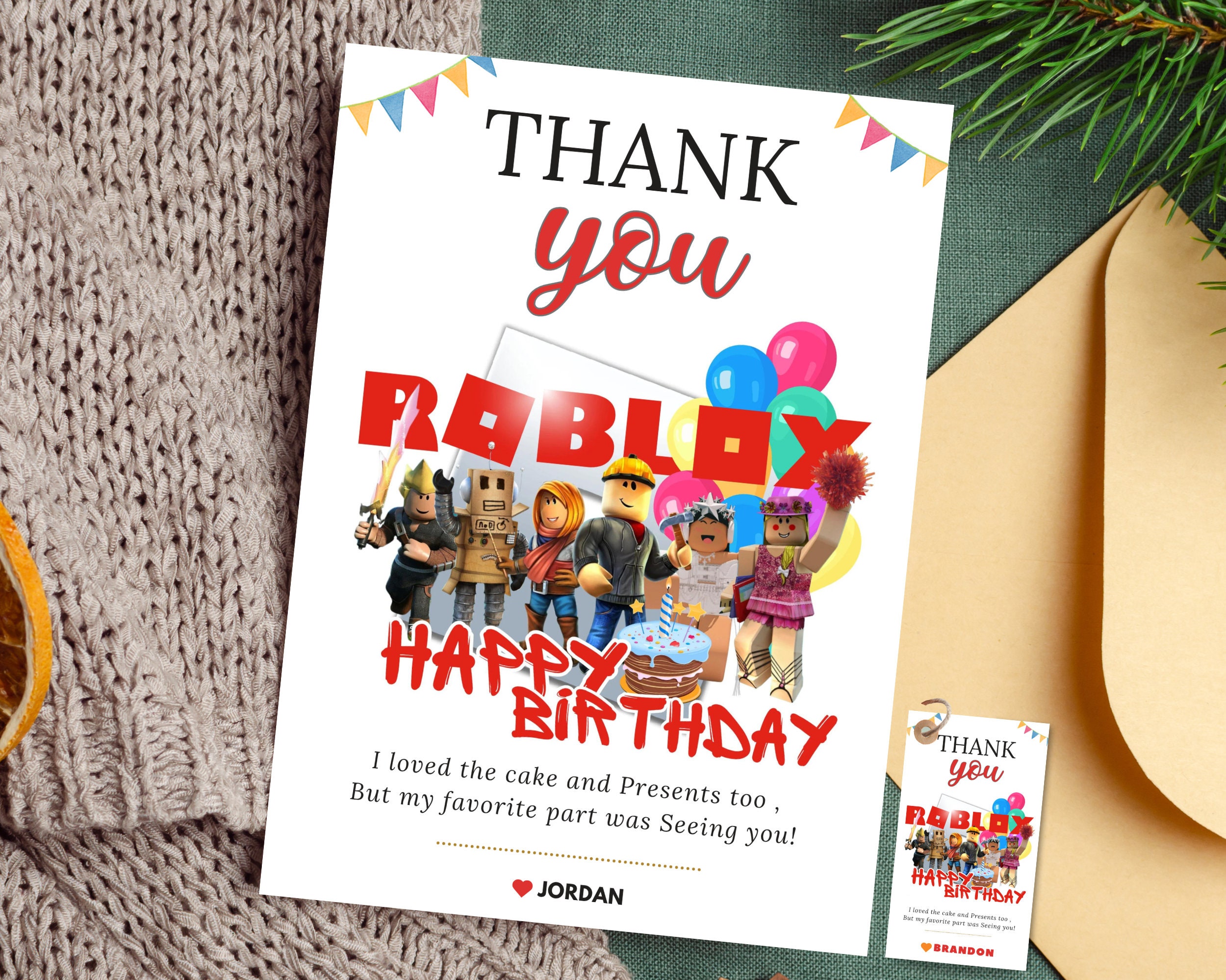 Roblox Birthday Tag Printable Roblox Thank You Tag Template Printed ...