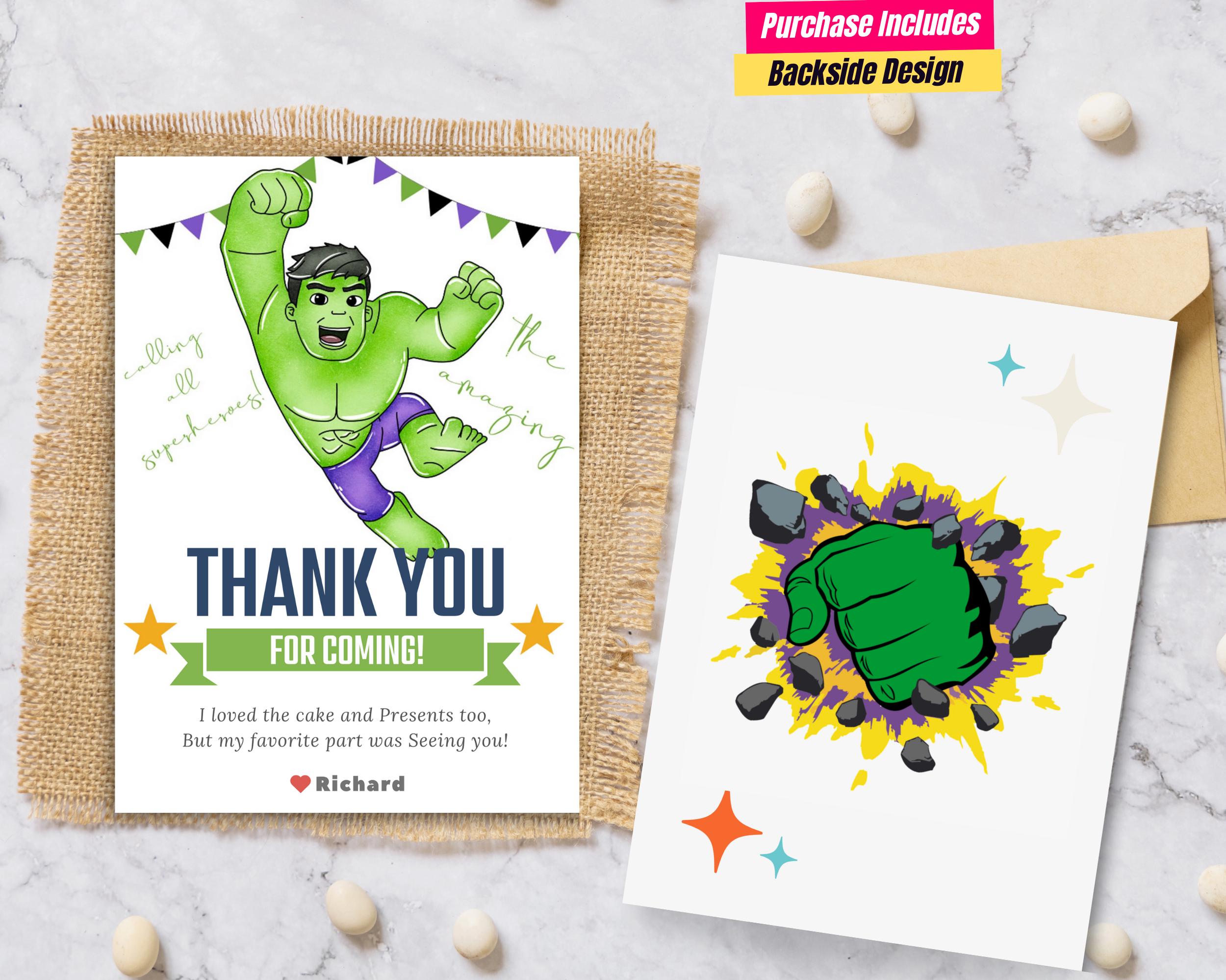 The Incredible Hulk Thank You Cards Superhero Gratitude Notes for Kids ...