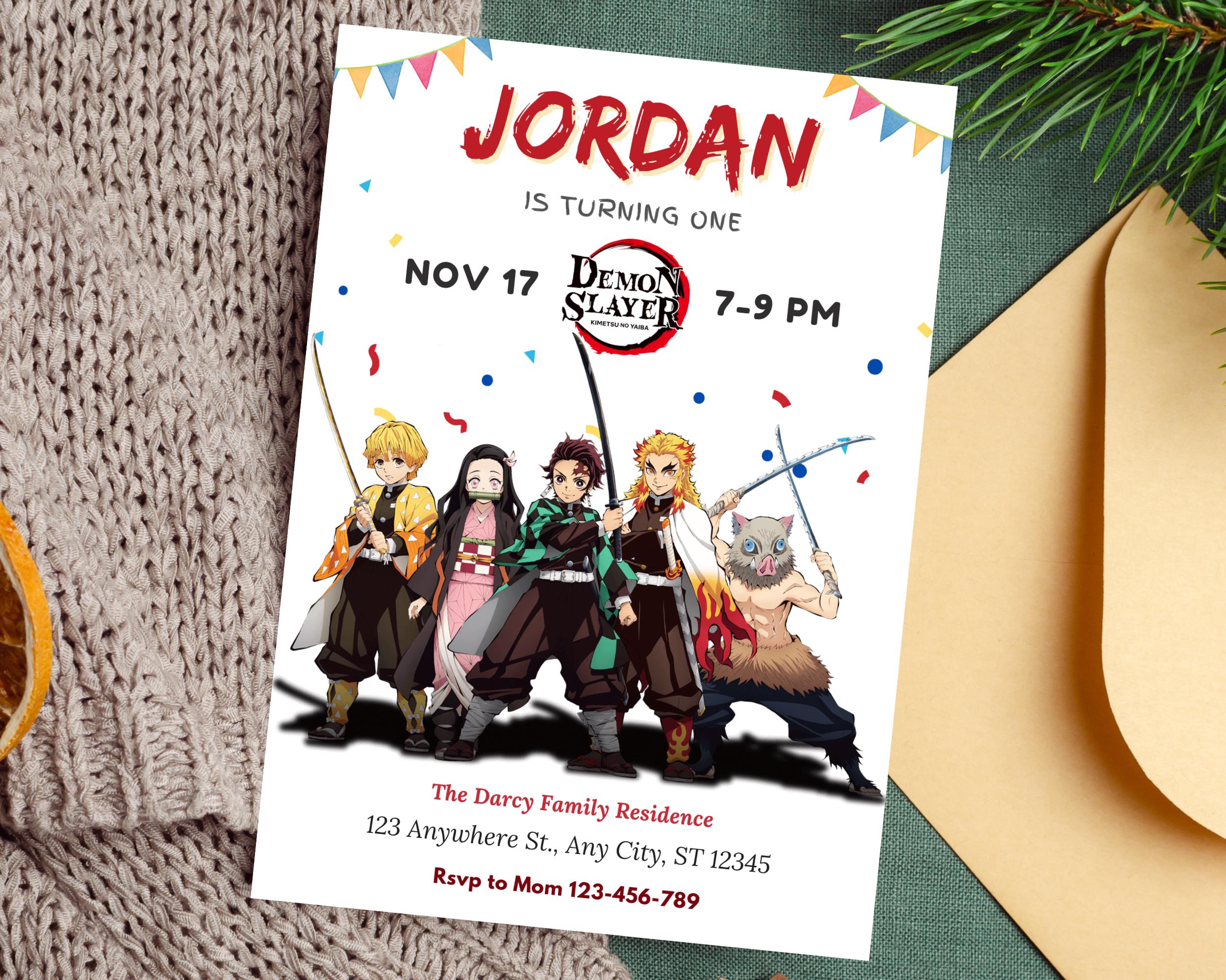 Anime Demon Slayer Birthday Invitation Customizable Anime Party Invite ...