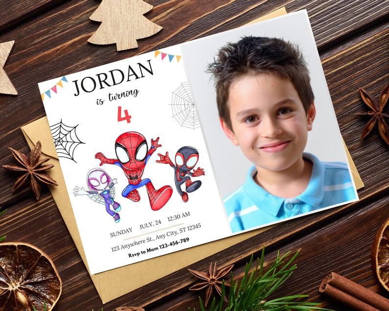 Spidey and His Amazing Friends Photo Invitation Spider Man Birthday ...
