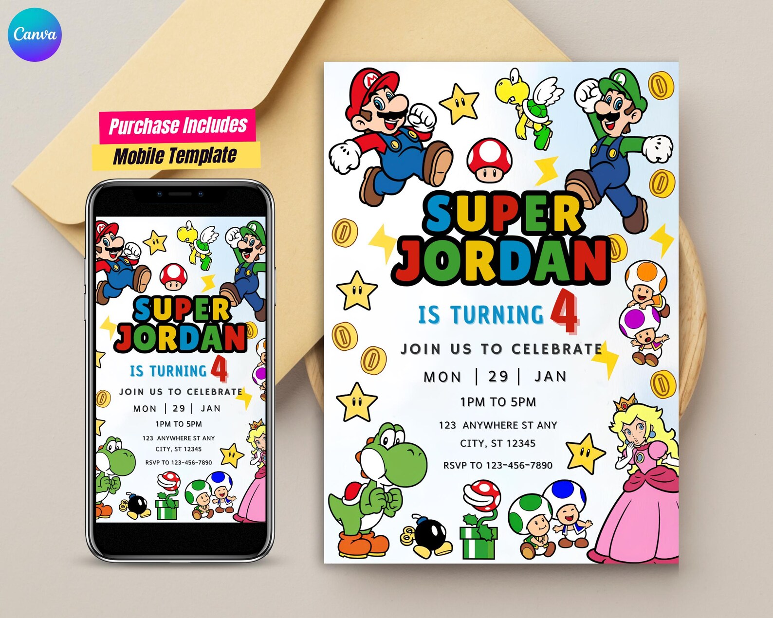 Super Mario Bros Birthday Invitation Super Mario Invitation Card Mario ...