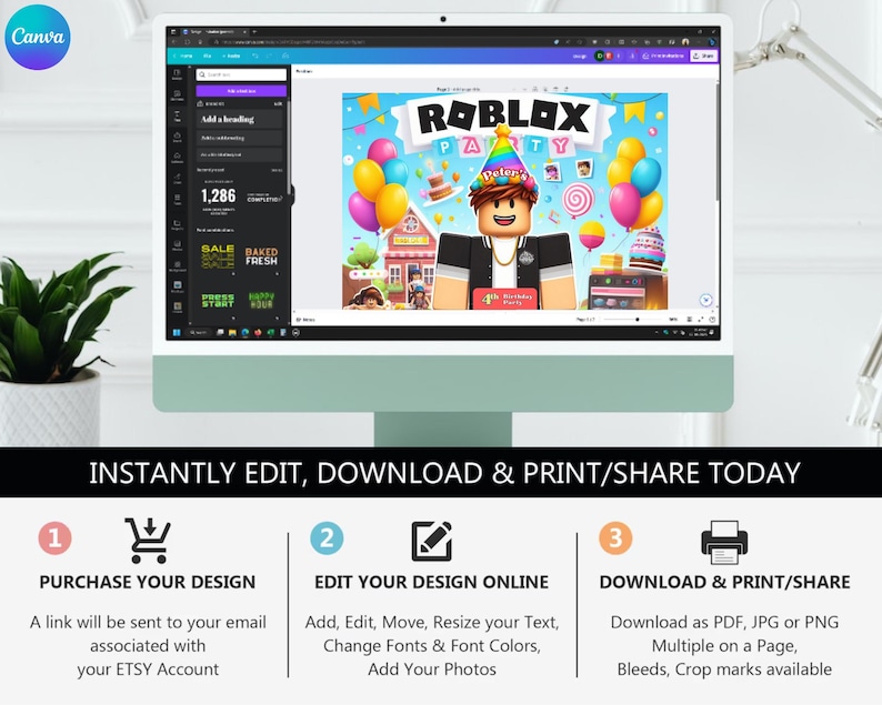 Roblox Party Banner Roblox Inspired Birthday Banner Roblox Themed Game ...