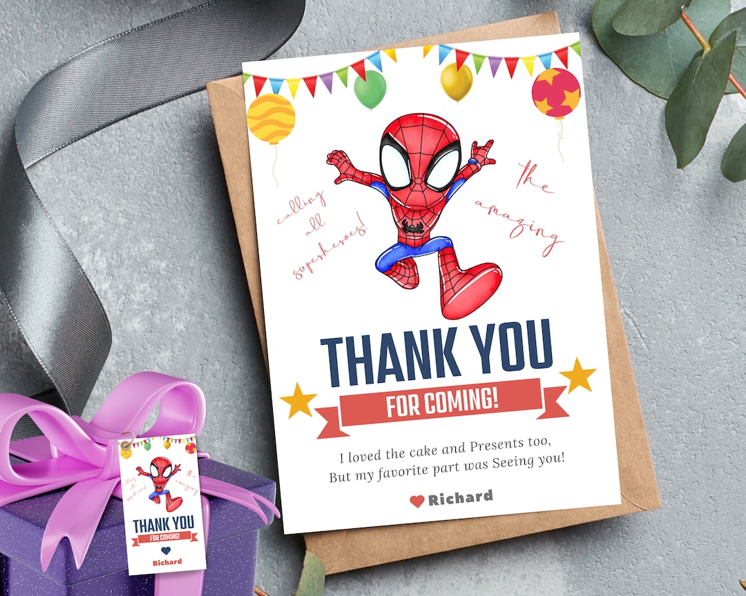 Editable Spiderman Thank You Card Spidey Thanks Birthday Card Spidey ...