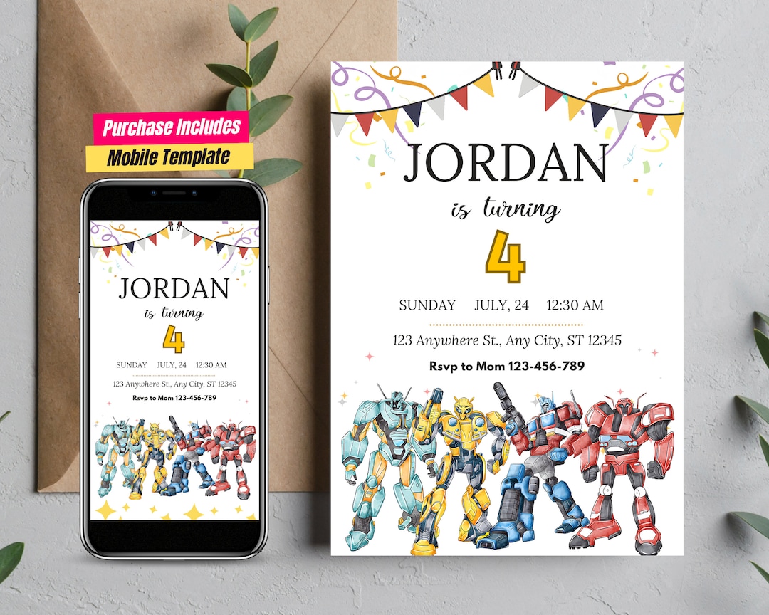 Transformers Birthday Party Invitation, Customizable Autobot Invite ...