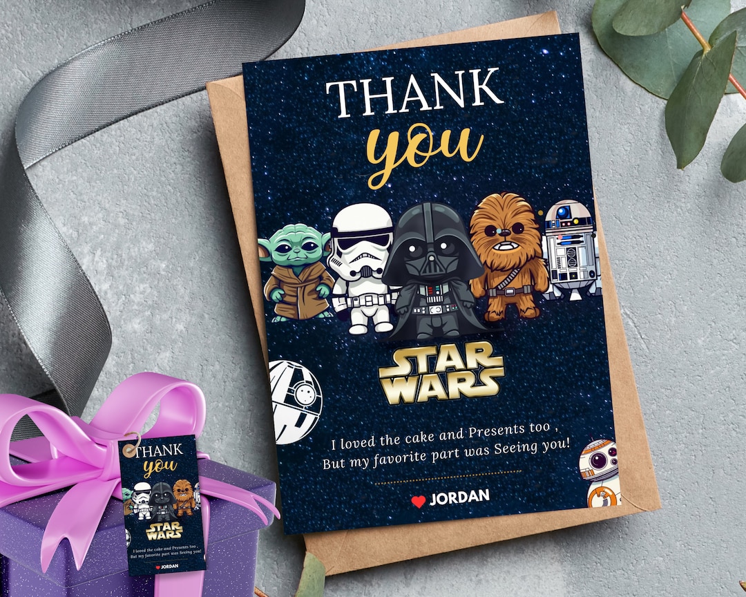 Star Wars Themed Thank You Notes - Jedi Appreciation Cards for Birthday ...