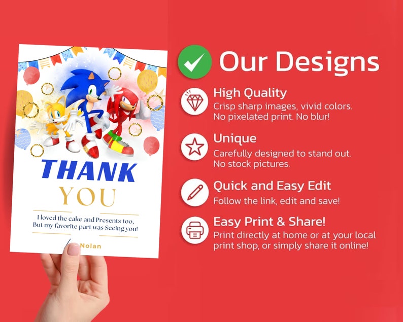 Sonic the Hedgehog Thank You Cards Sonic Thank You Cards for Birthday ...