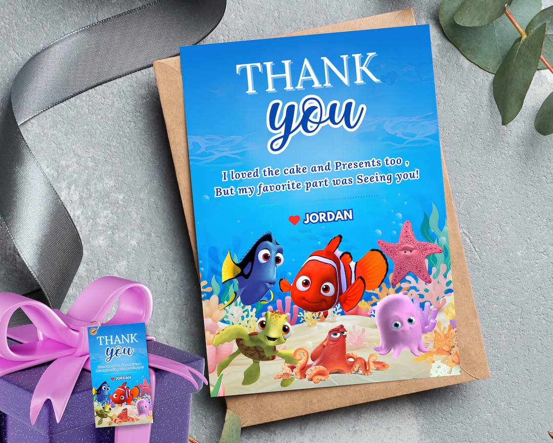 Finding Nemo Thank You Card, Sea Turtle Party, Finding Nemo Thank You ...