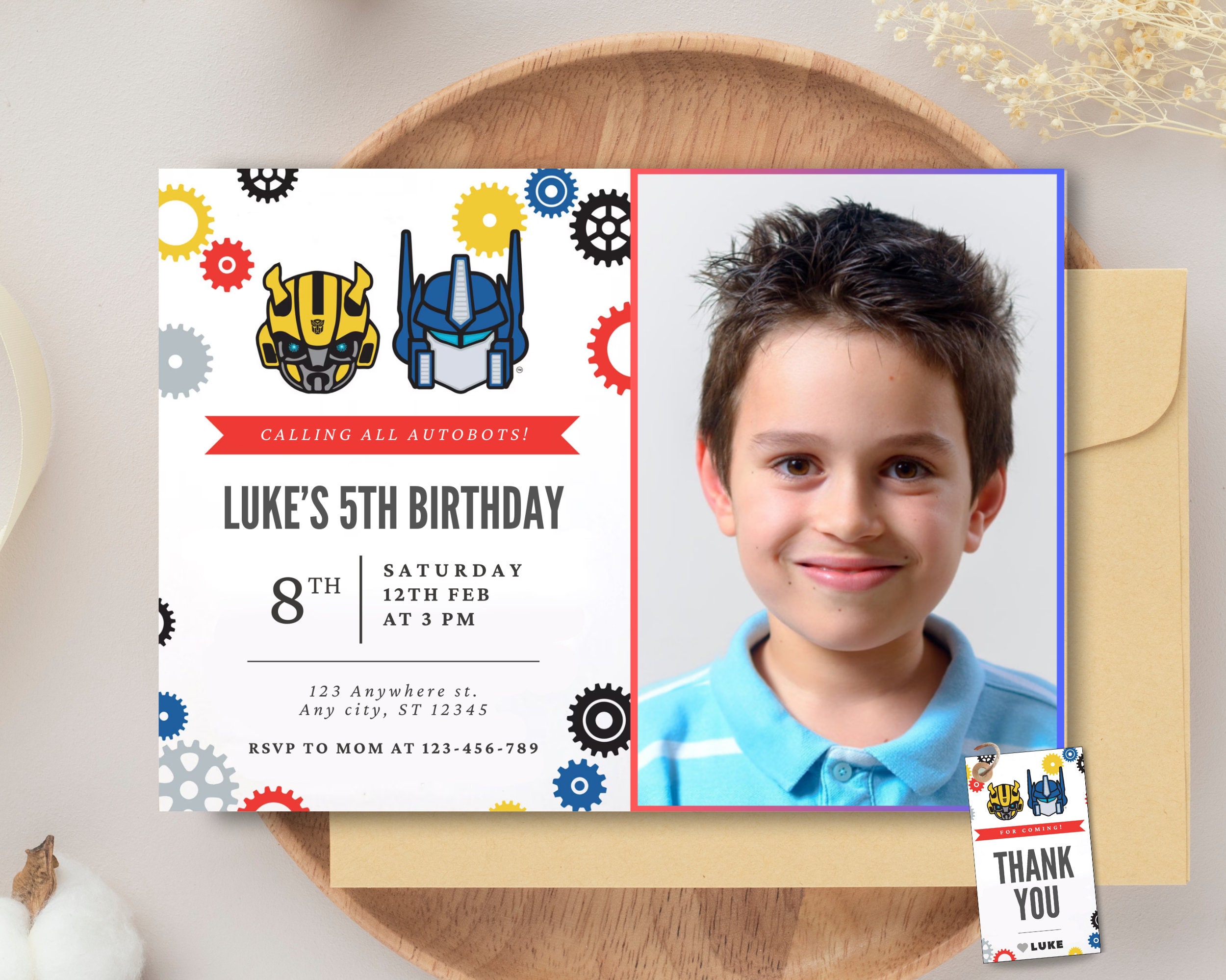 Transformer Invitation Bumblebee Robot Birthday Party Invite Optimus ...