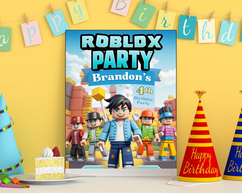 Roblox Invitation With Photo Roblox Birthday Photo Banner Roblox Photo Birthday Card