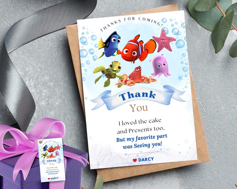 Finding Nemo Thank You Card, Sea Turtle Party, Finding Nemo Thank You ...