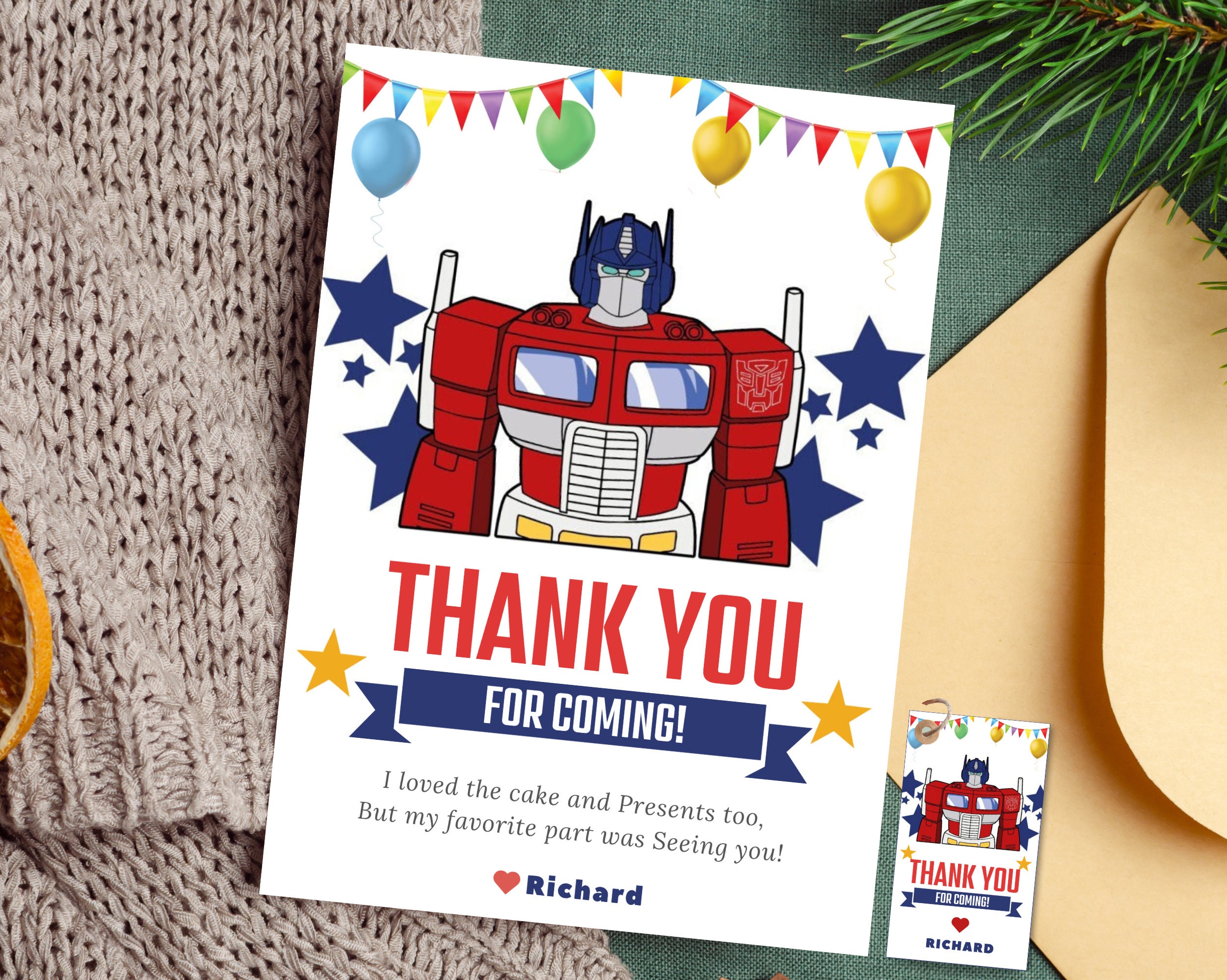 Transformers Optimus Prime Thank You Tag Transformers Gift Tags Autobot ...