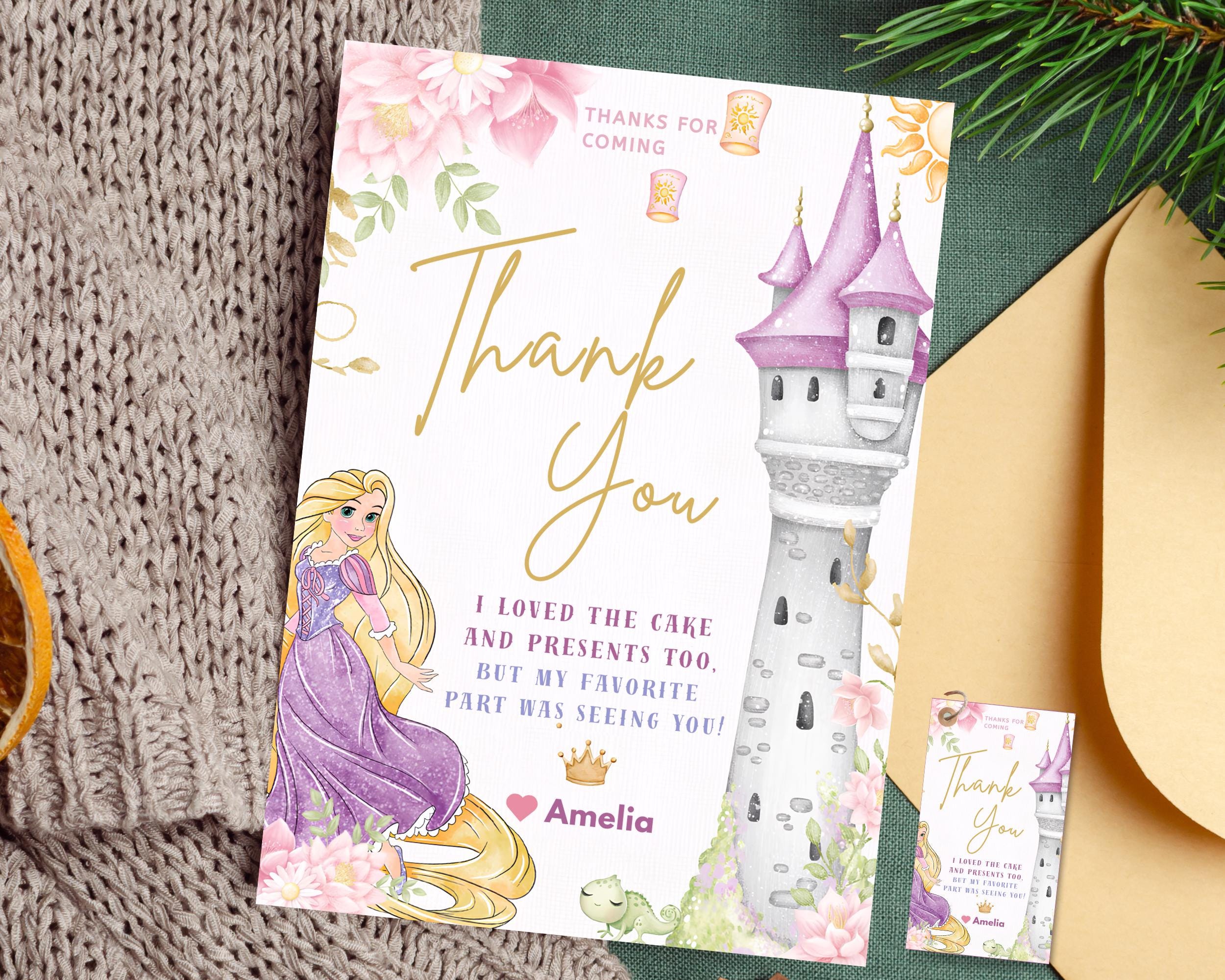 Rapunzel Birthday Thank You Card Tangled Rapunzel Party Favor Editable ...