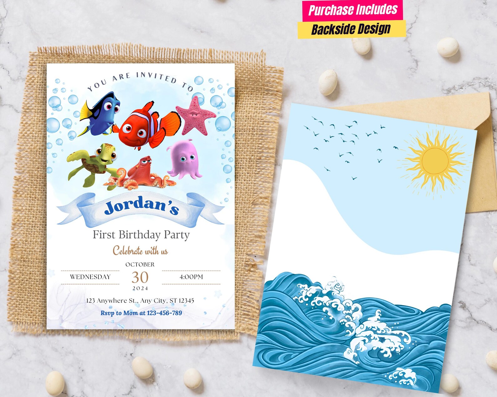 Printable Nemo Birthday Invitation, Dory Invite, Under the Sea Party ...