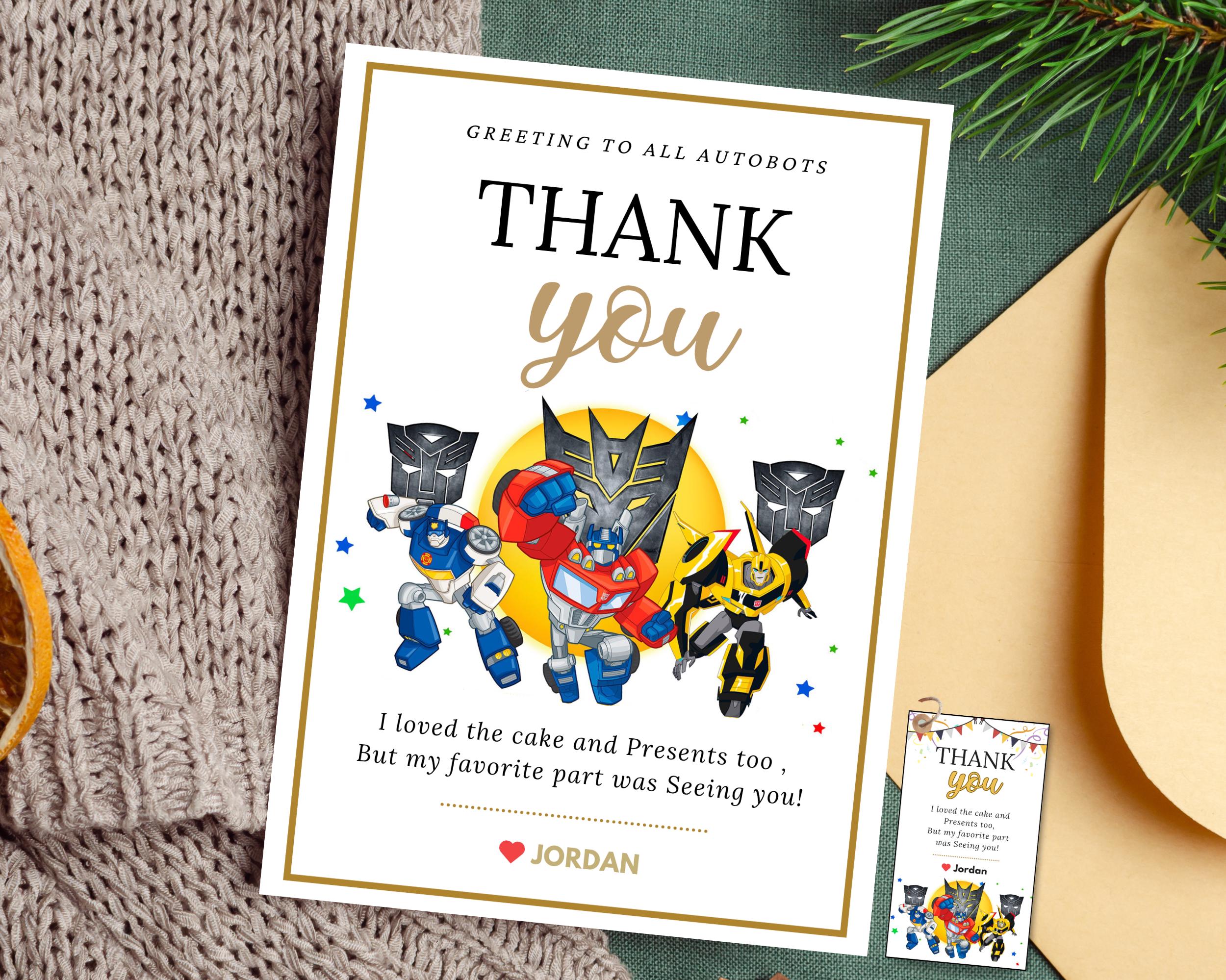 Transformers Birthday Tag Printable Transformers Thank You Tag Template ...