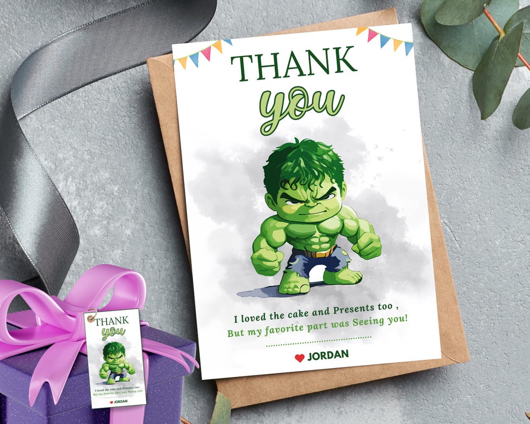 The Incredible Hulk Thank You Cards Superhero Gratitude Notes for Kids ...