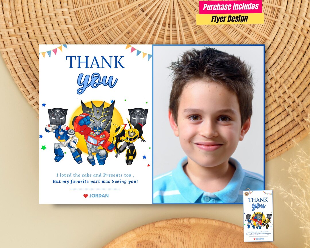 Editable Transformers Photo Thank You Card Transformers Bumblebee Photo ...