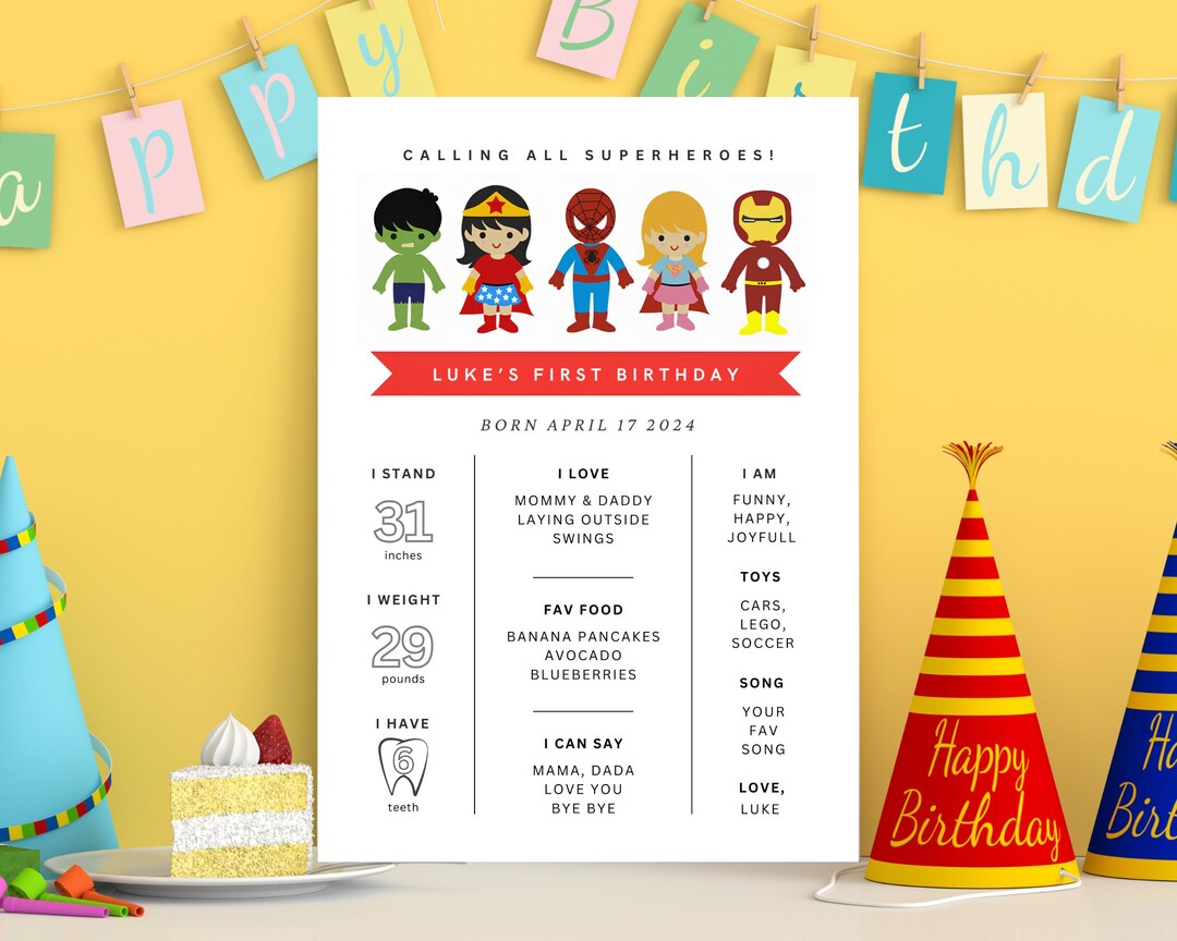 Editable Superheroes Birthday Milestone Board Superhero Birthday ...