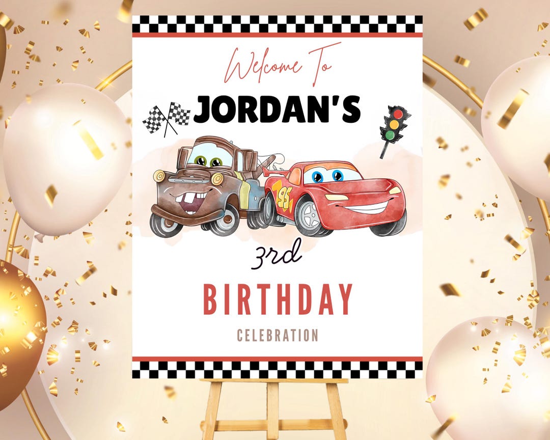 Cars Birthday Party Welcome Sign Cars Lightning Birthday Welcome ...