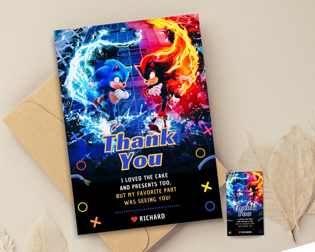 Super Sonic Thank You Card Instant Download Sonic the HEDGEHOG Thank ...