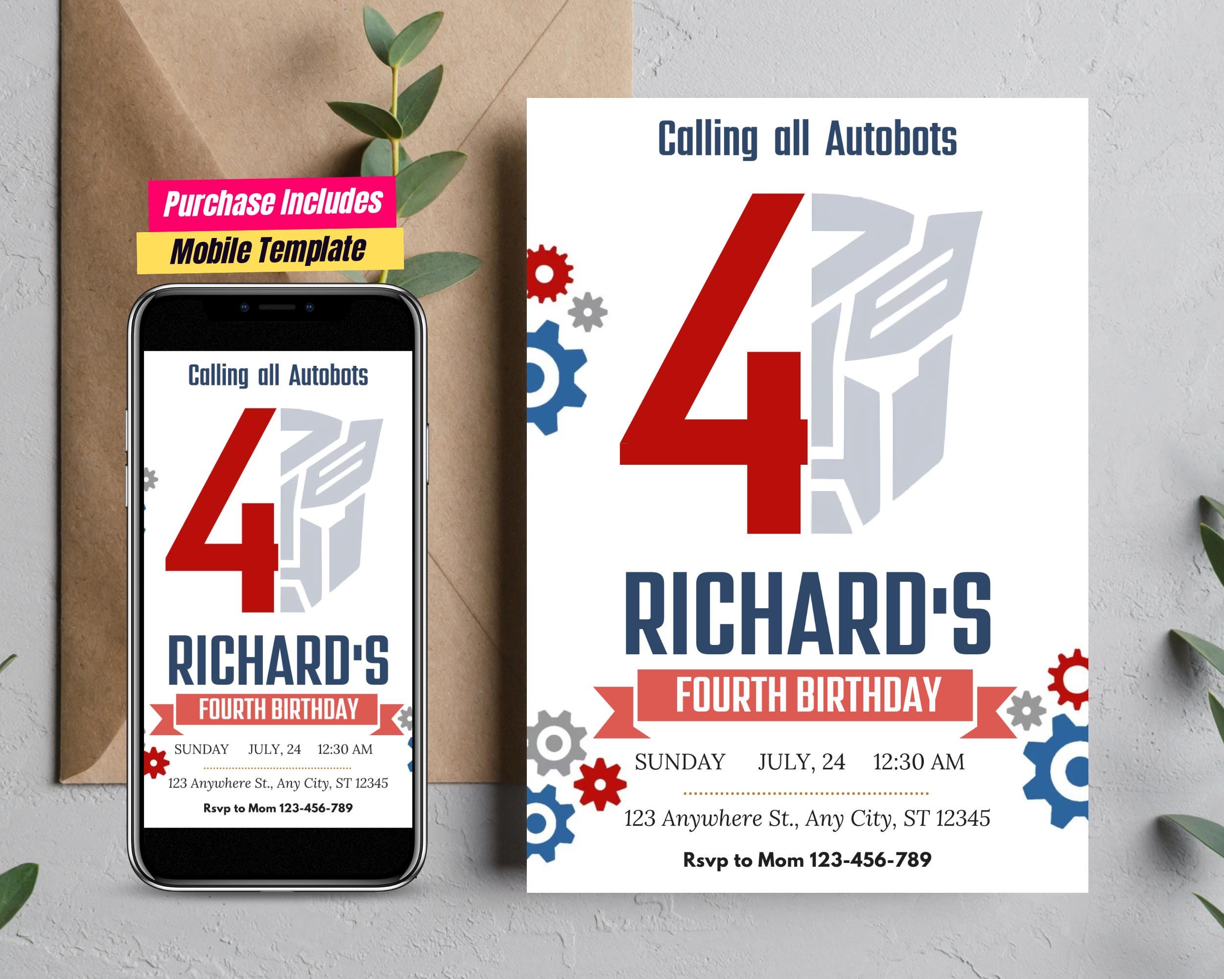 Transformers Birthday Invite 4th Transformers Themed Birthday ...