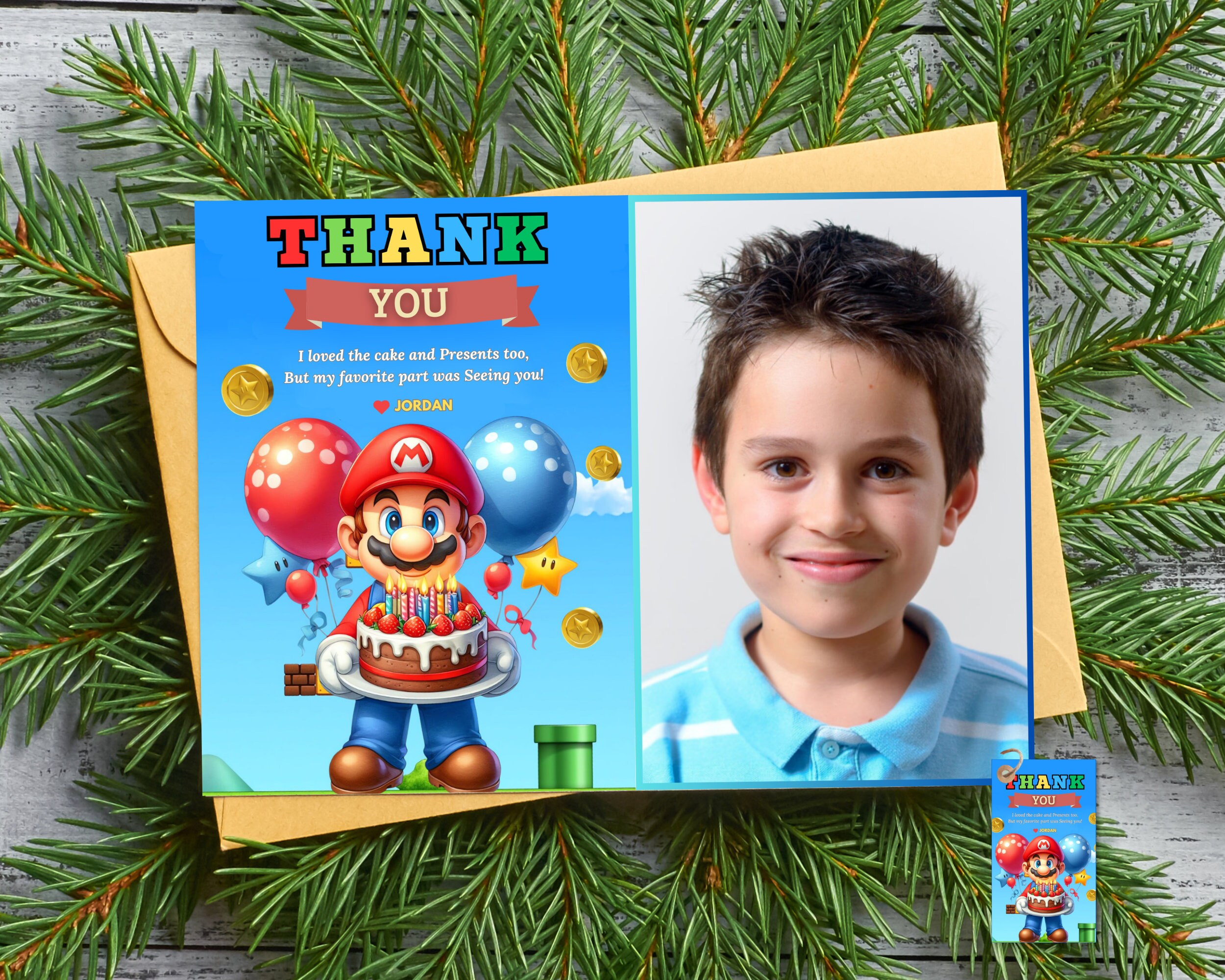 Super Mario Photo Thank You Card Super Mario Party Favor Mario Birthday ...