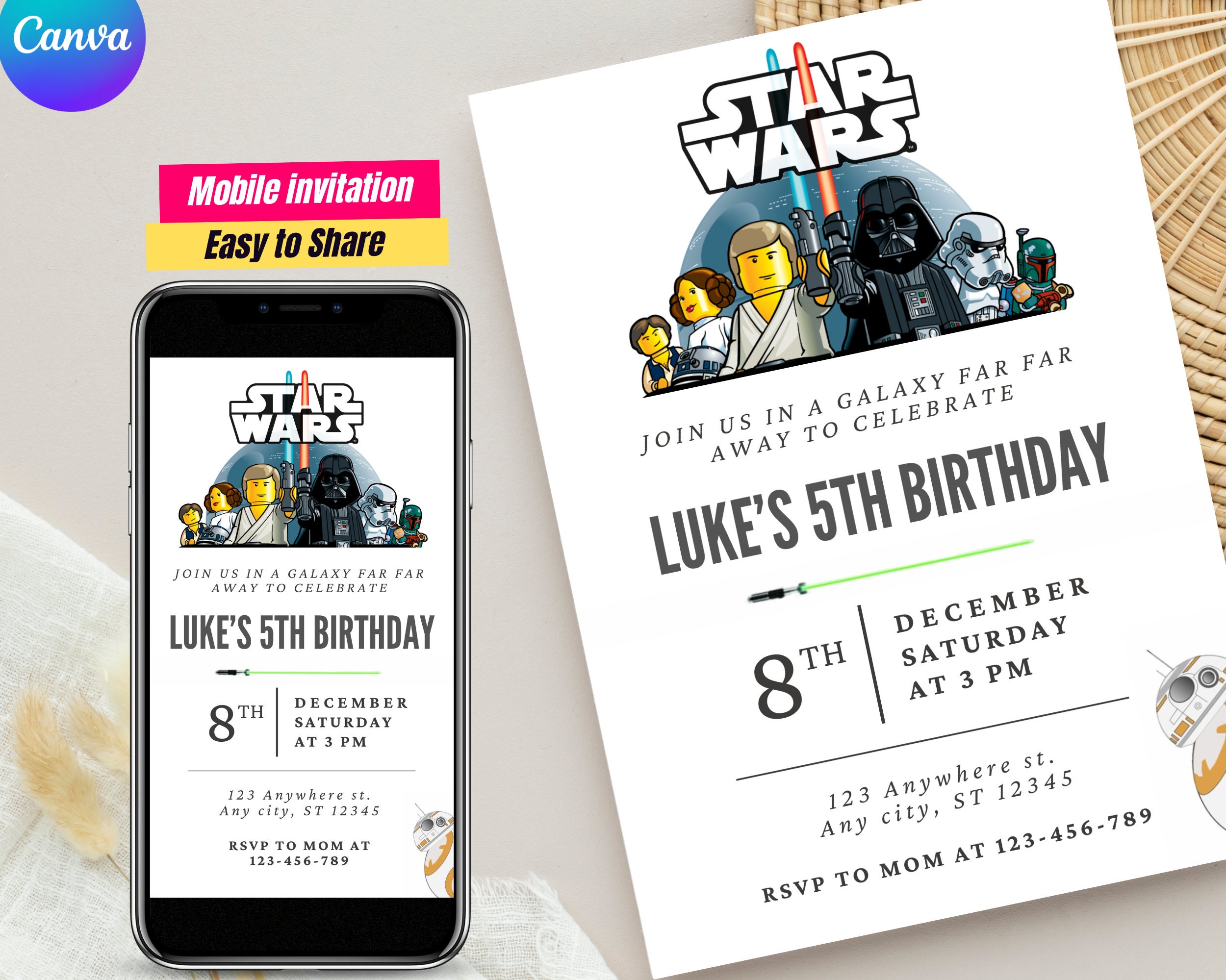 Electronic Star Wars Invitation Star Wars The Force Awakens Birthday