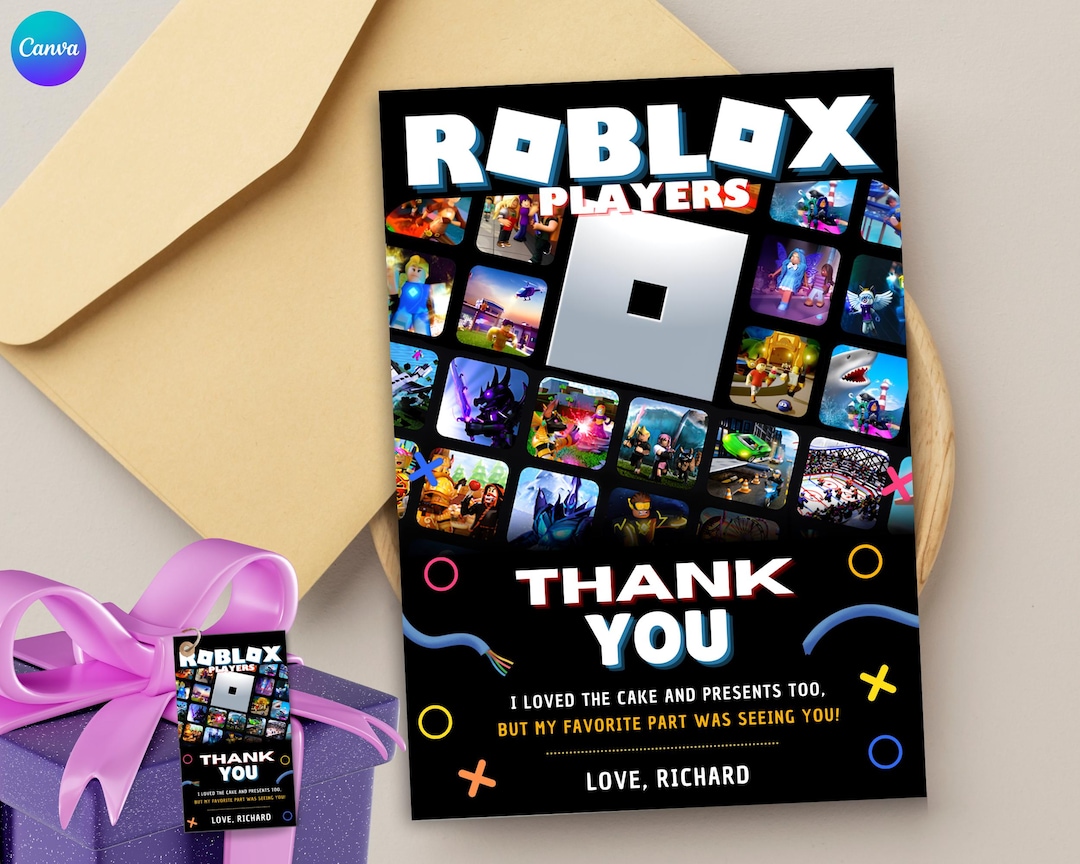 Editable Roblox Thank You Party Card Roblox Thank You Party Stickers ...