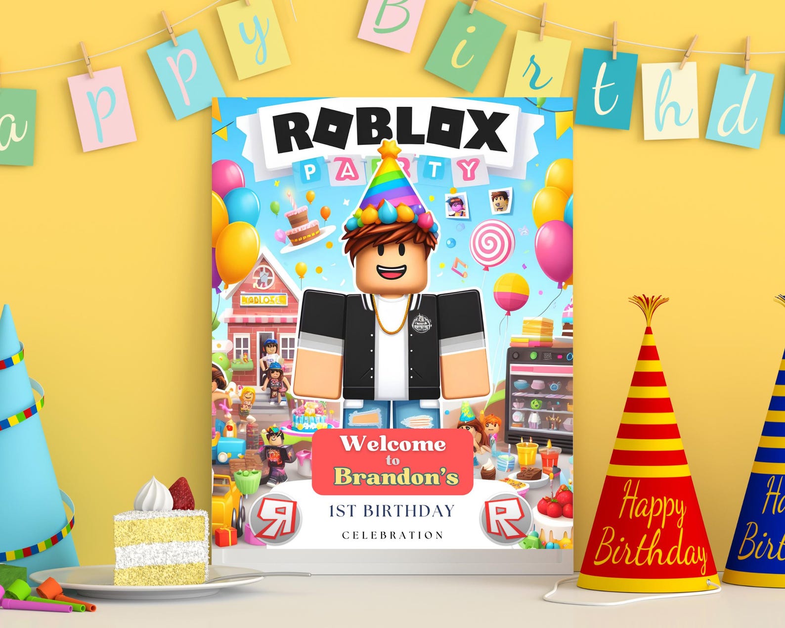 Roblox Party Banner Roblox Inspired Birthday Banner Roblox Themed Game ...