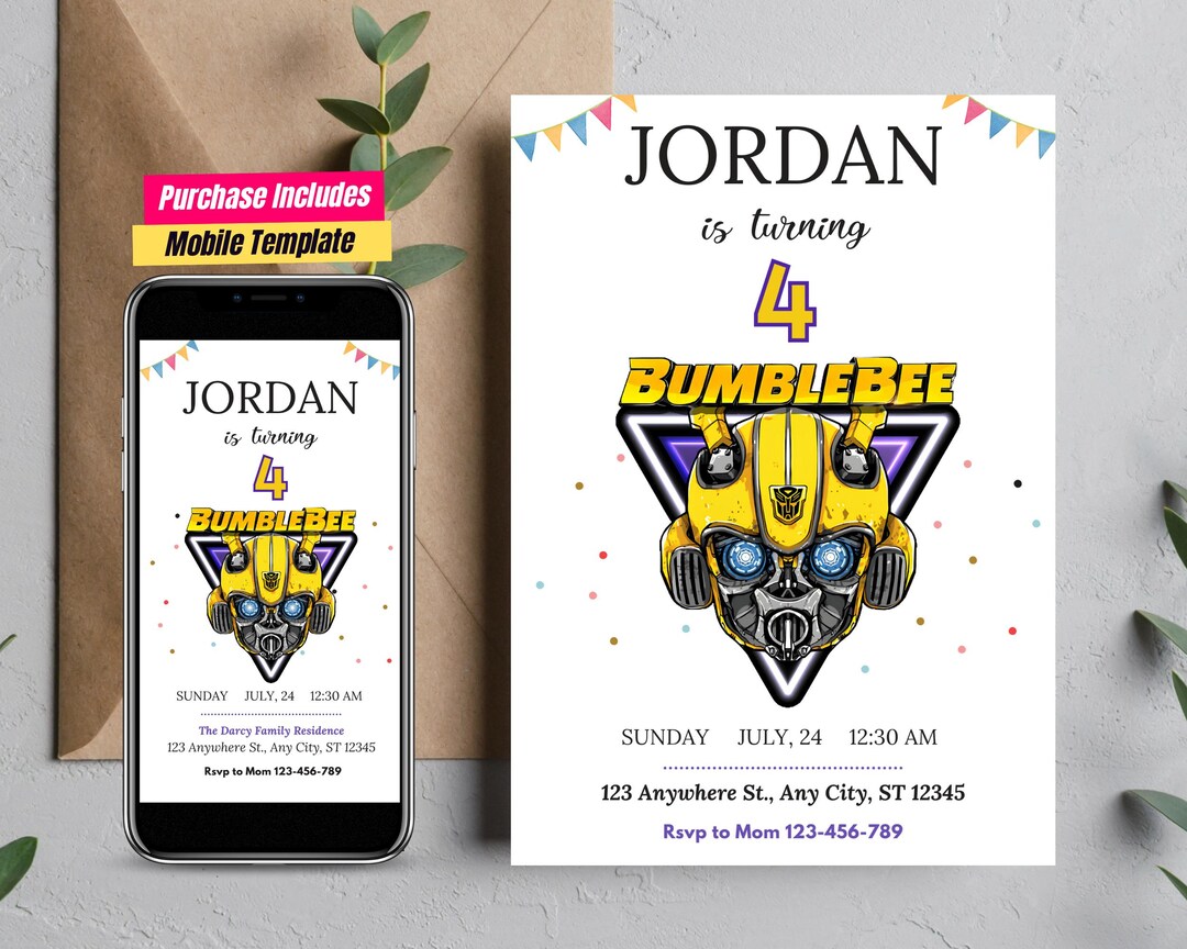Transformer Invitation Bumblebee Robot Birthday Party Invite Bumblebee ...
