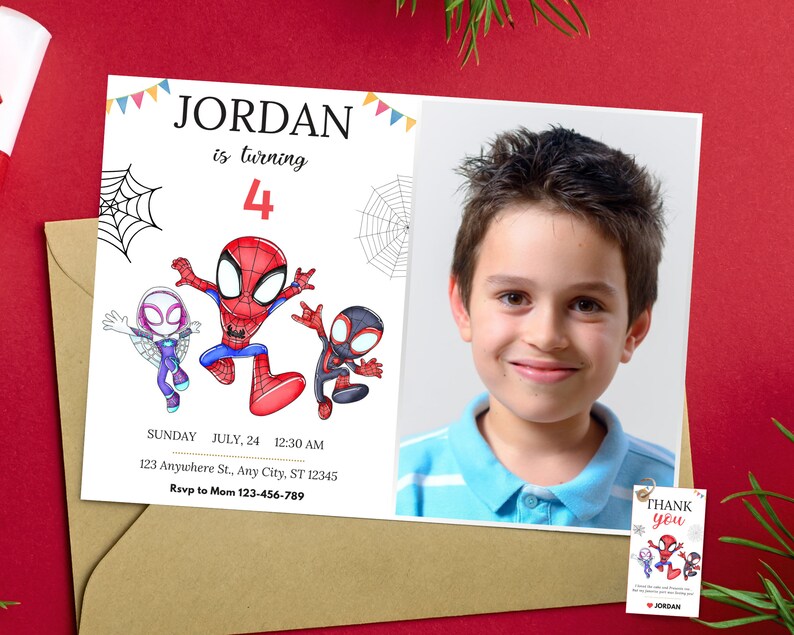 Spidey and His Amazing Friends Photo Invitation Spider Man Birthday ...