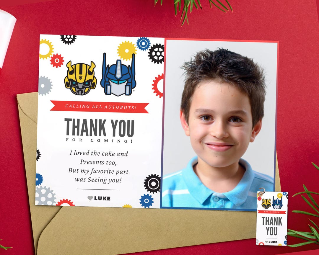 Transformers Optimus Prime Thank You Card With Photo Bumblebee ...