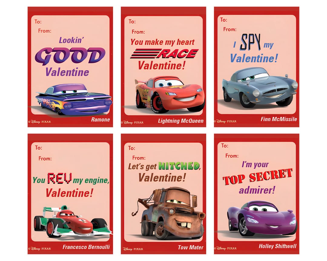 Cars Valentines Day Card Cars Tags for Valentine Cars Theme Kids Funny ...