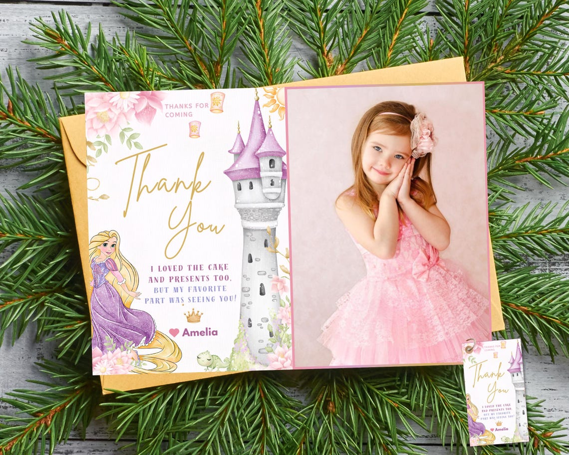 Rapunzel Birthday Thank You Card Tangled Rapunzel Party Favor Editable ...